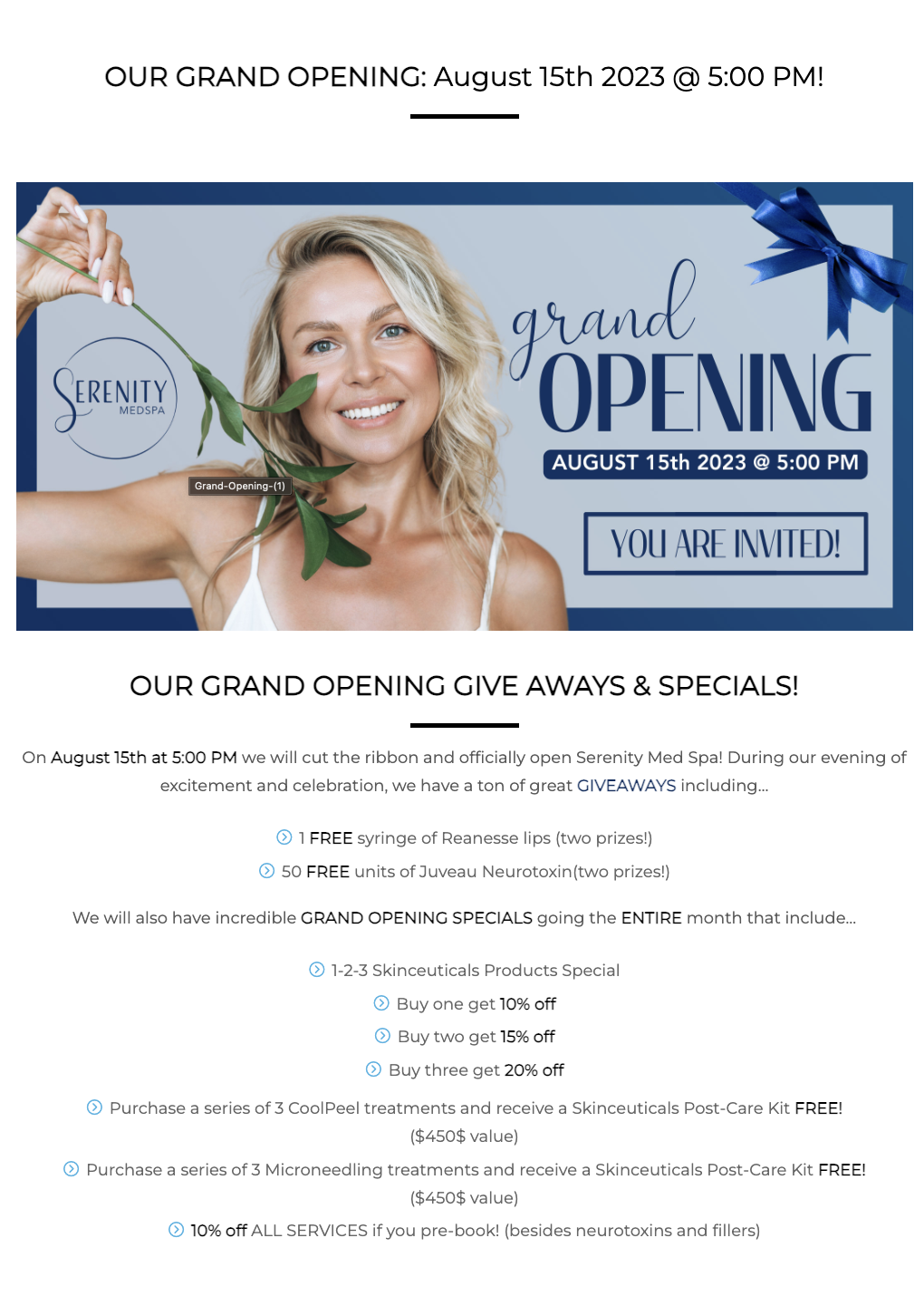 Serenity Med Spa Grand Opening